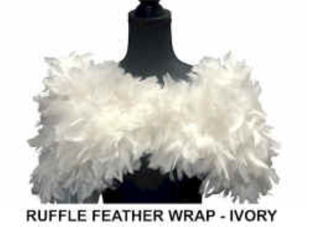 RUFFLE FEATHER WRAP IVORY | OCCASION WEAR| COVER UPS